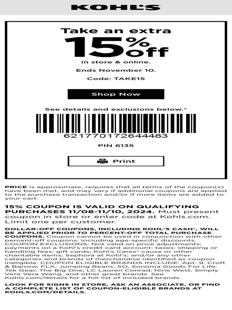 Kohl's Print Pass Details Windows | PDF