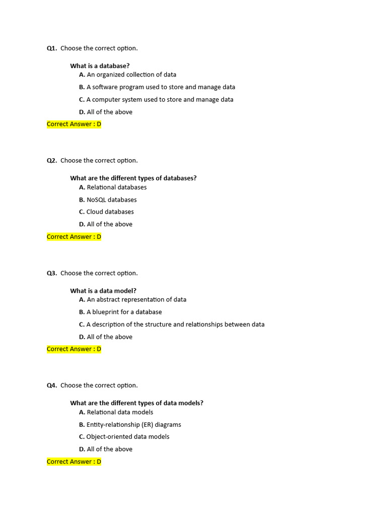 Database Basics Quiz | PDF | Databases | Acid