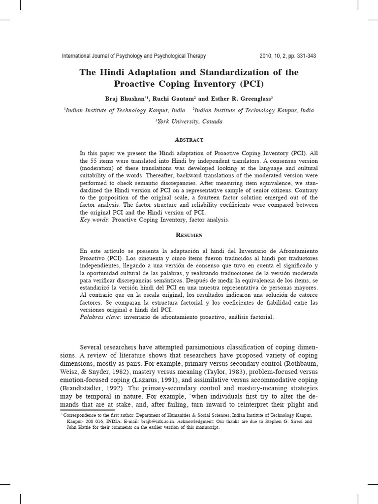 The Hindi Adaptation and Standardization | PDF | Factor Analysis | Translations
