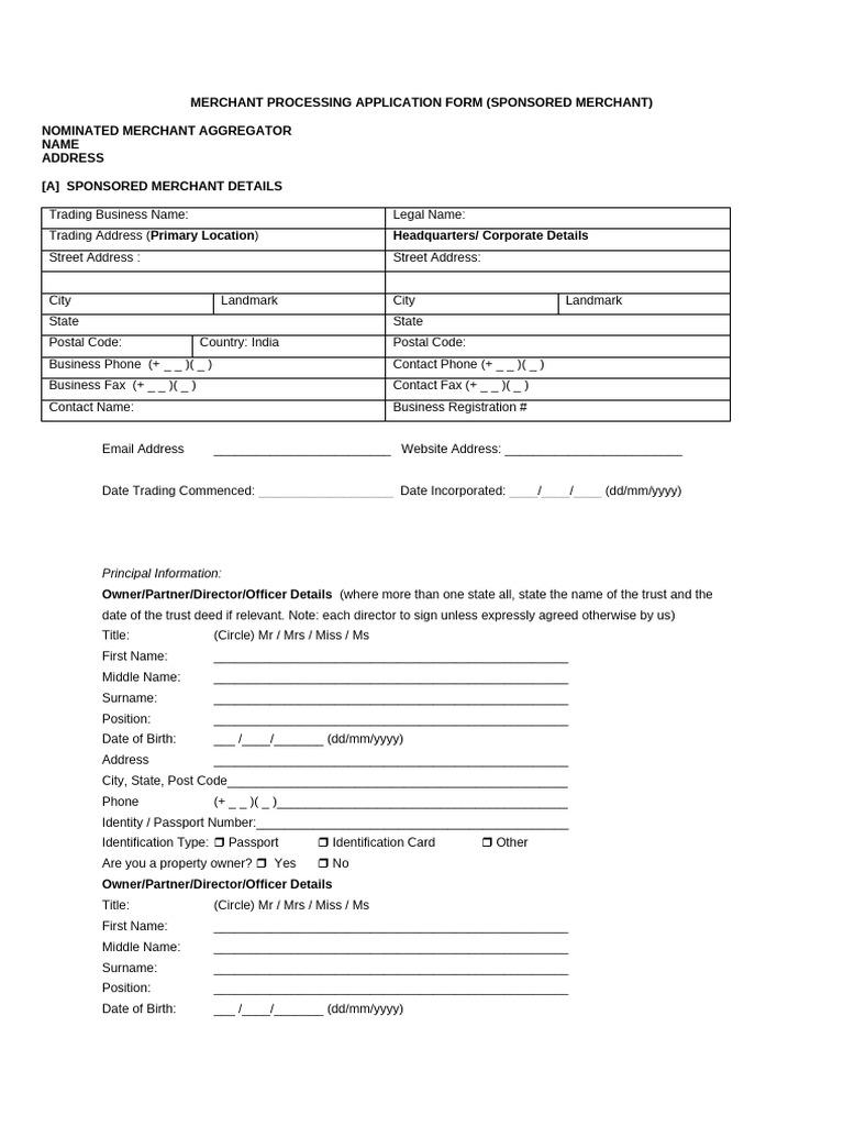 Merchant Application Form | PDF | Credit Card | Debit Card