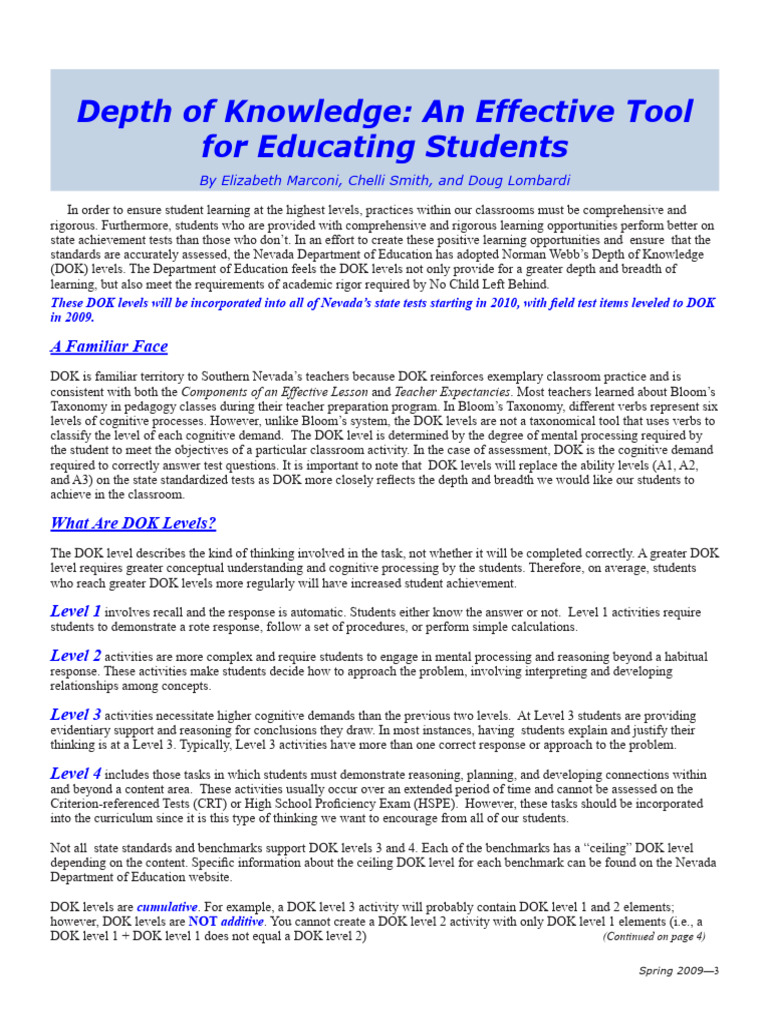 Educators' Guide to Depth of Knowledge | PDF | Insects | Pupa