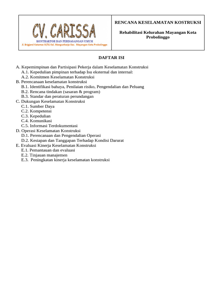 RKK Kel Mayangan Cv. Carissa | PDF