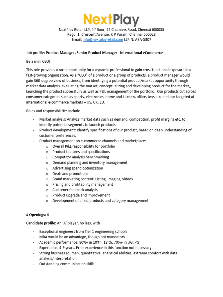 Product Manager Role at NextPlay Retail | PDF