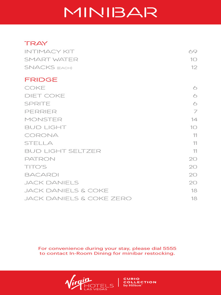 Minibar Menu and Pricing Guide | PDF