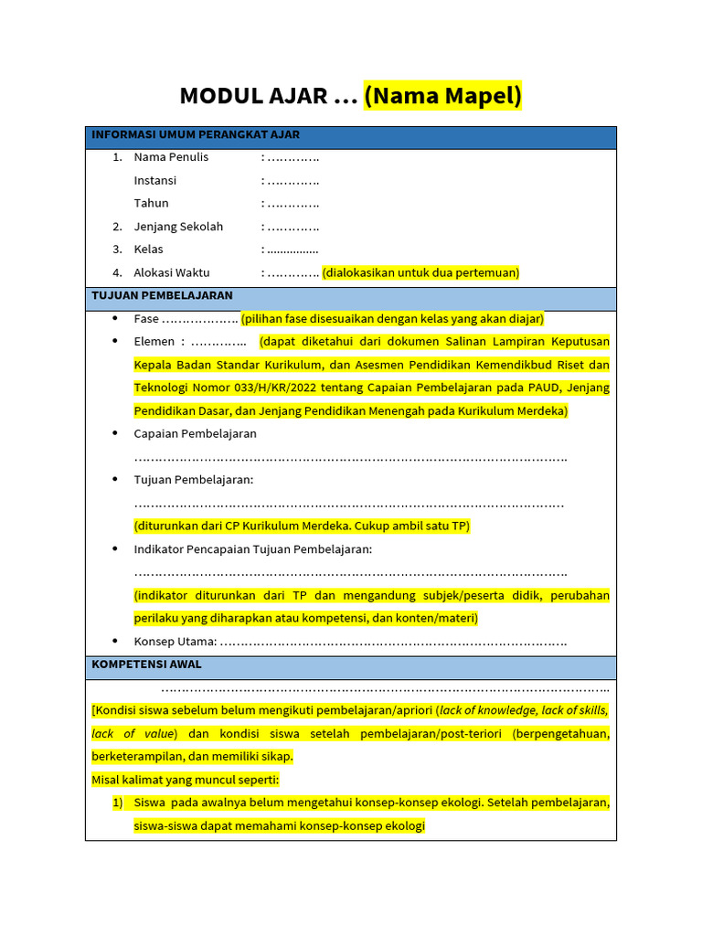 Format Modul Ajar 2024 | PDF