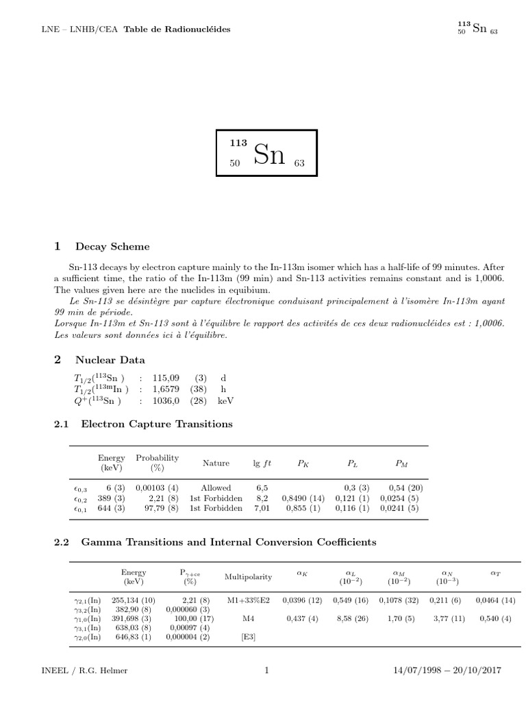 Sn-113_tables | PDF | Nuclear Physics | Electromagnetism