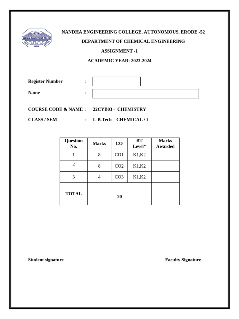 Assignement - I Front Page | PDF