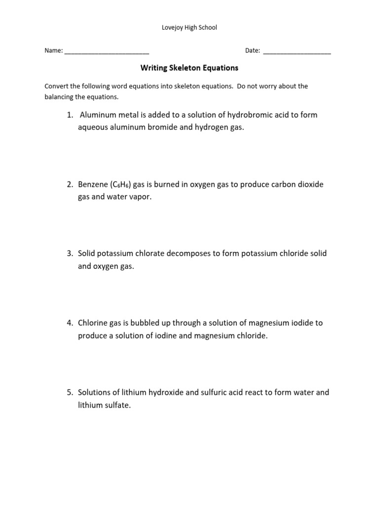 Skeleton Equations Practice | PDF