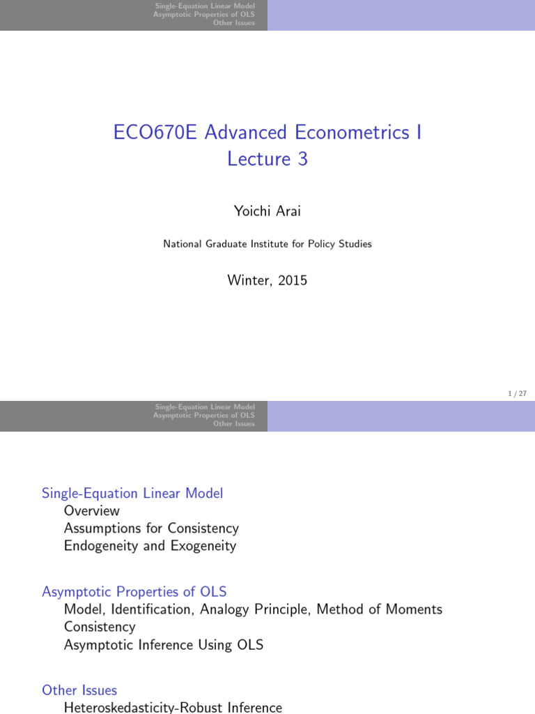 ECO670E_03 | PDF | Ordinary Least Squares | Endogeneity (Econometrics)