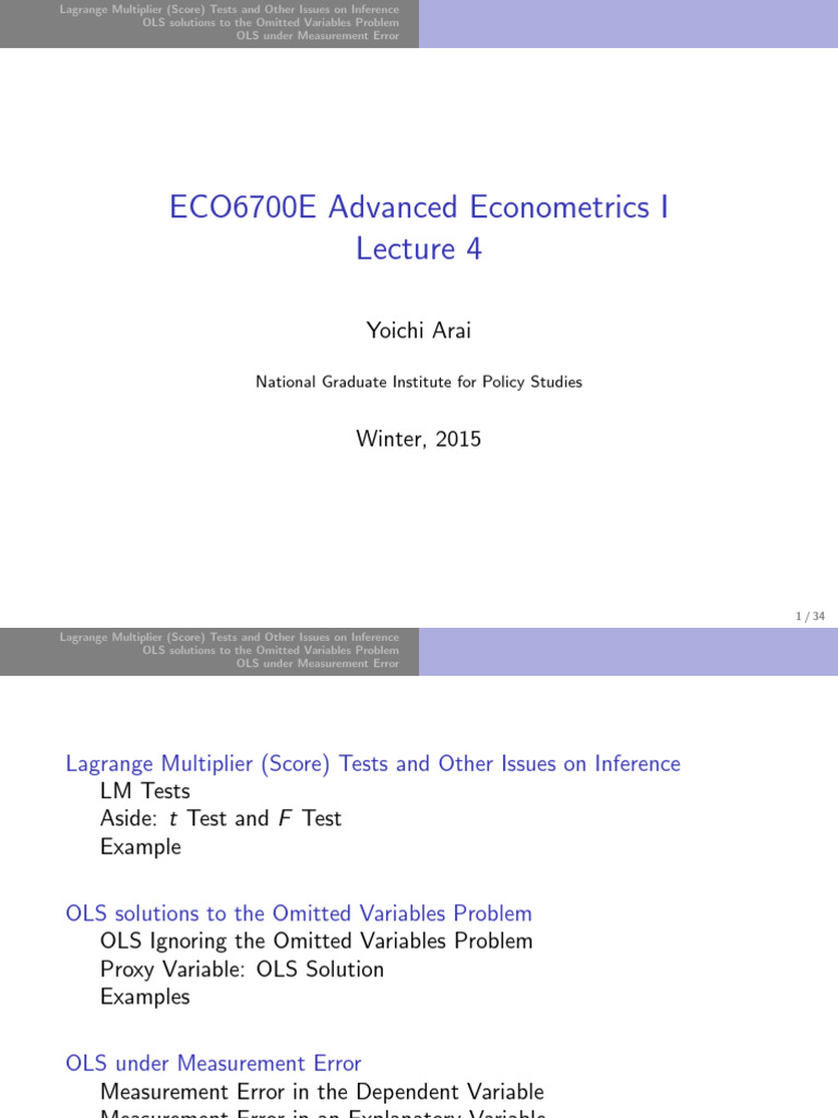 ECO670E_04 | PDF | Ordinary Least Squares | Endogeneity (Econometrics)