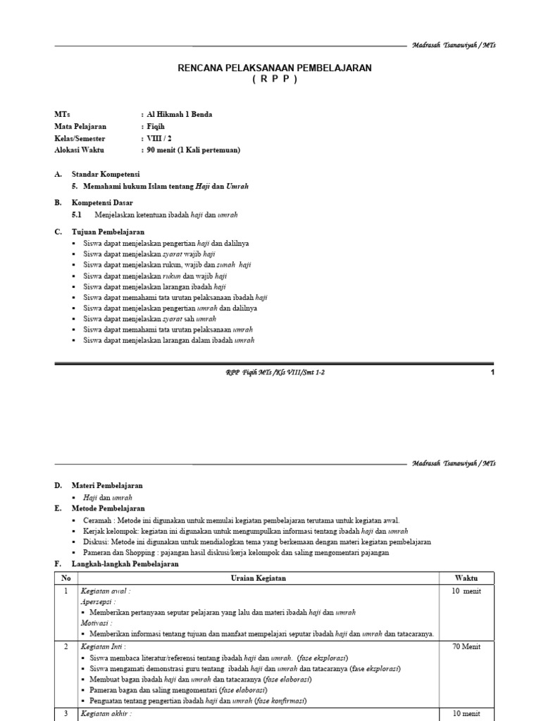 RPP-Fiqih-Kelas-VIII-MTs | PDF