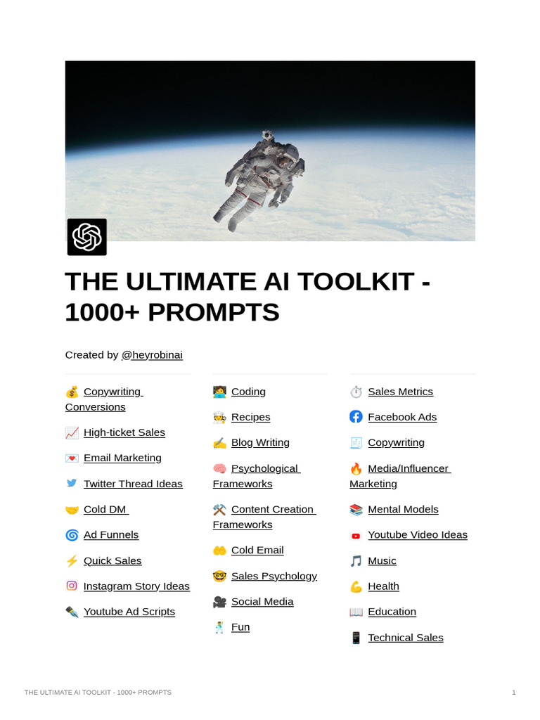 Ultimate AI Toolkit: 1000+ Prompts | PDF