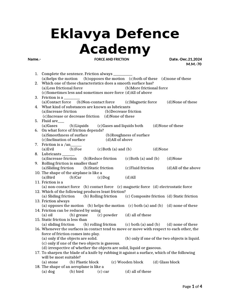 FORCE AND FRICTION | PDF | Friction | Force