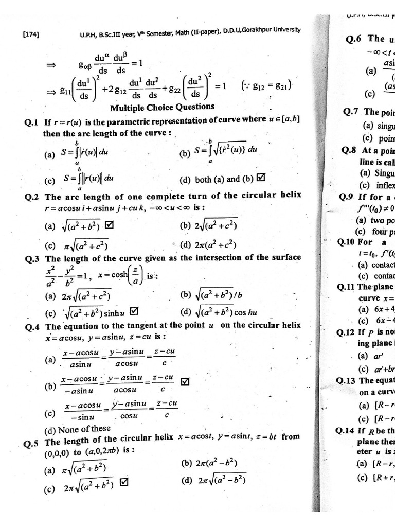 Differential Geometry Mcqs | PDF