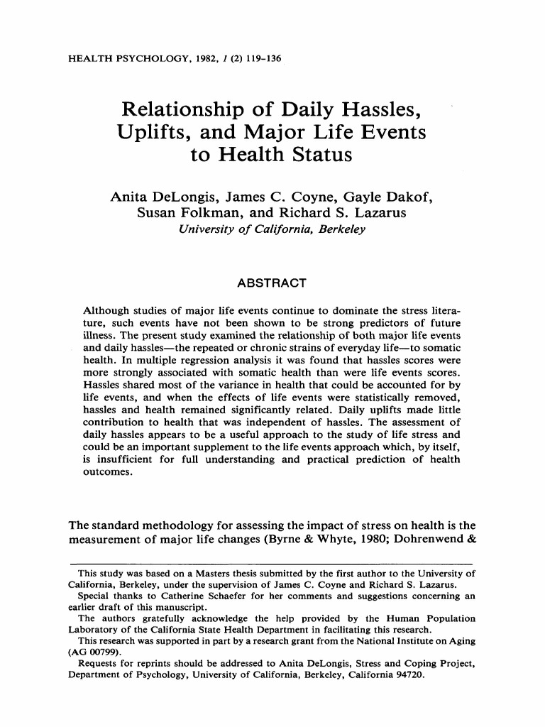 Relationship of Daily Hassles | PDF | Stress (Biology) | Psychology