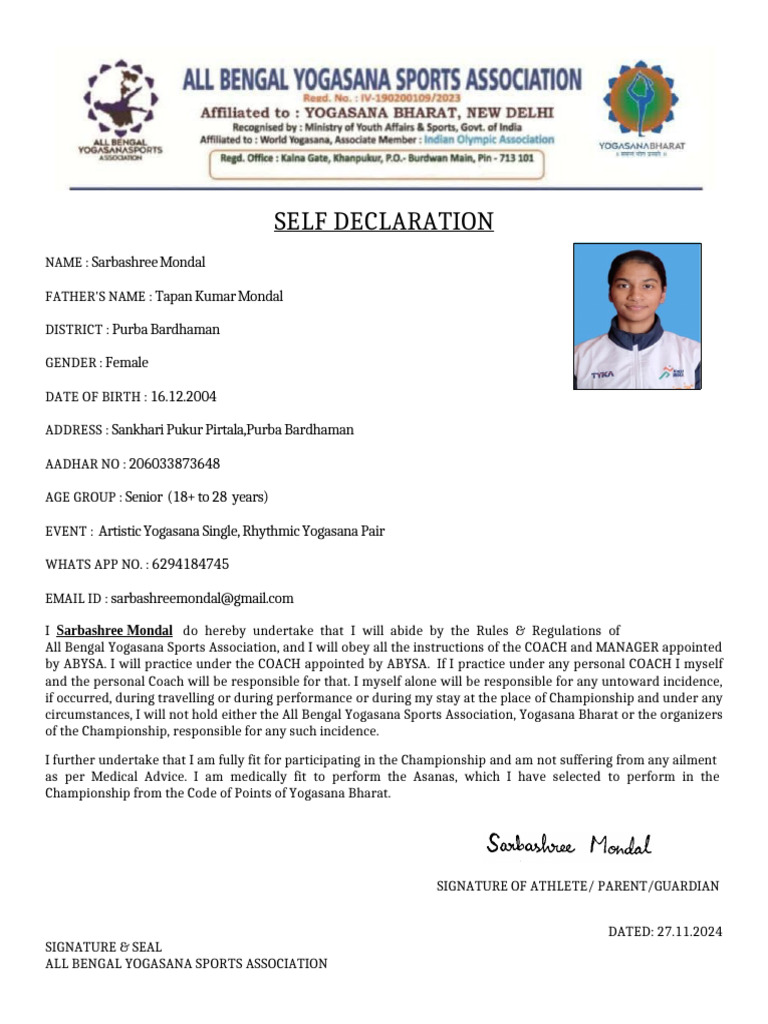 Self Declaration Abysa | PDF