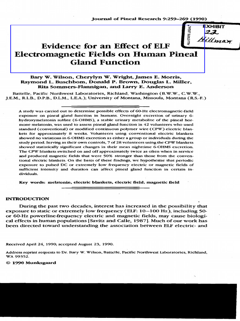 Evidence For An Effect of ELF Electromagnetic Fields On Human Pineal ...