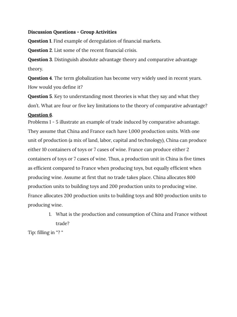 Discussion Questions - Group Activities | PDF | Comparative Advantage ...