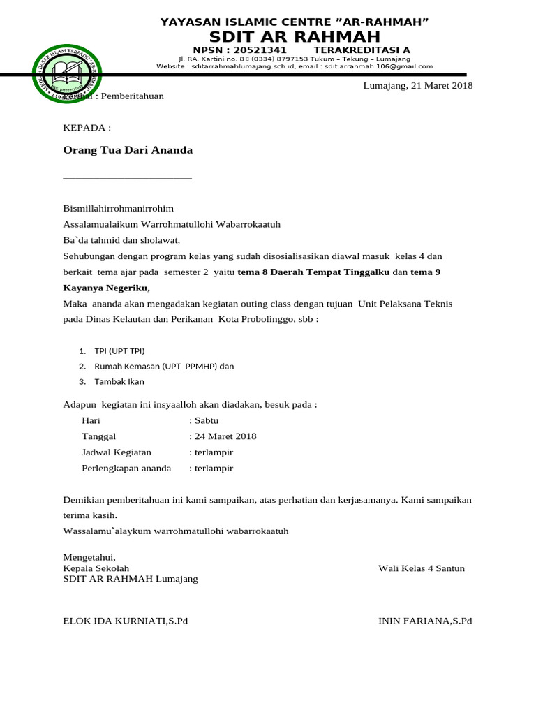 Surat OUTING REVISI | PDF