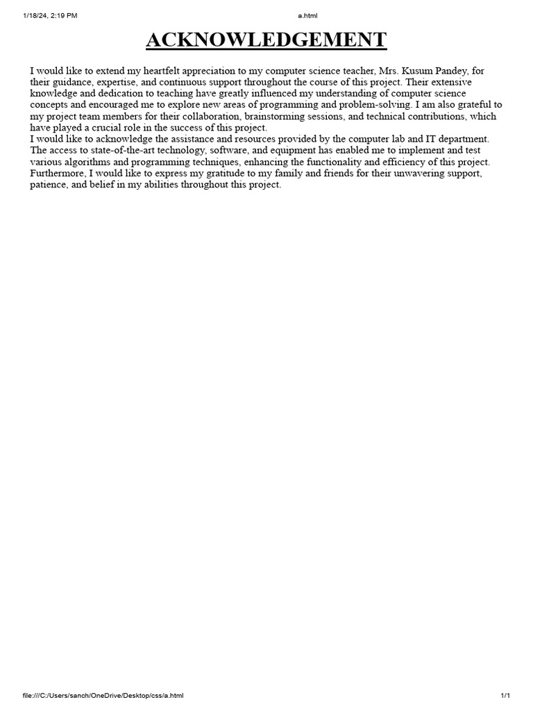 Student Project Acknowledgements | PDF