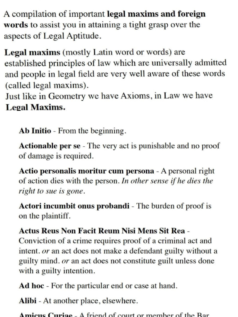 Important Latin Legal Maxims | PDF | Burden Of Proof (Law) | Crimes