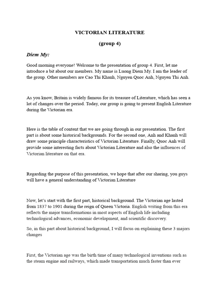 PRESENTATION ON VICTORIAN LITERATURE | PDF | Victorian Era | Victorian ...