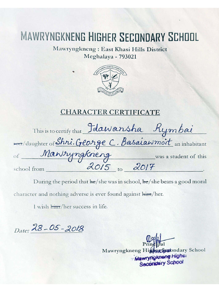 SSLC Character Certificate | PDF