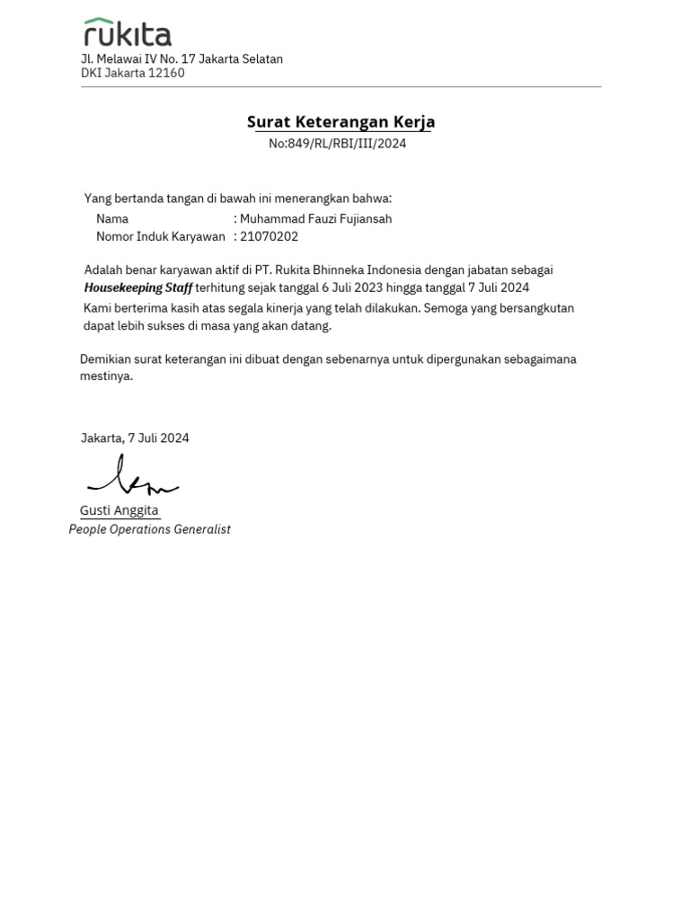 Surat-Keterangan-Kerja-HK | PDF