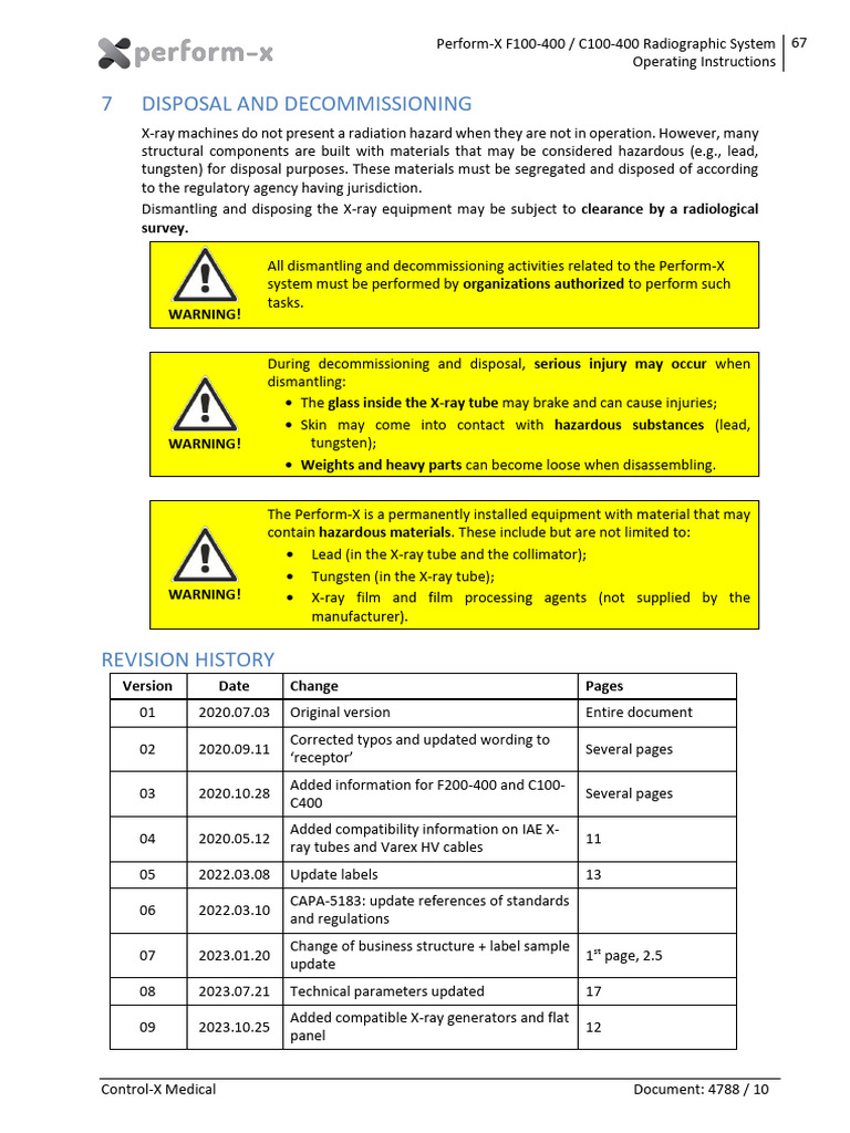 Pages 67 11. D-4788 - Perform-X F100-400 C100-400 Radiographic System ...