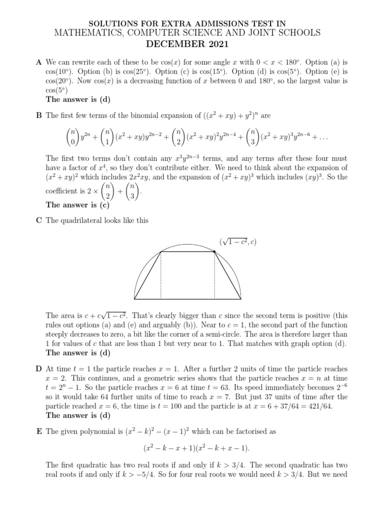 Maths Admissions Test 2021b | PDF | Quadratic Equation | Zero Of A Function