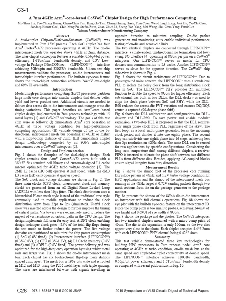 A 7nm 4GHz arm®-core-based CoWoS® chiplet design for high performance ...
