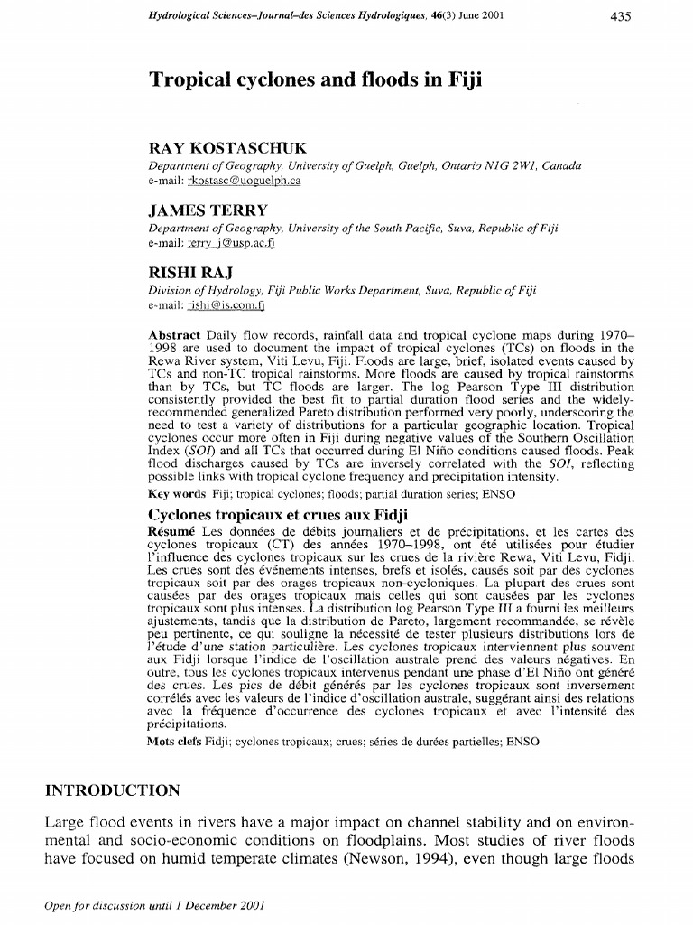Tropical Cyclones and Floods in Fiji | PDF | Flood | Rain