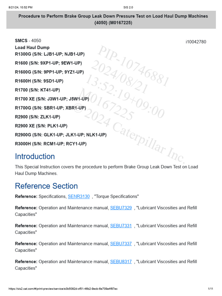 Brake Leak Test for Load Haul Dumps | PDF | Valve | Pressure