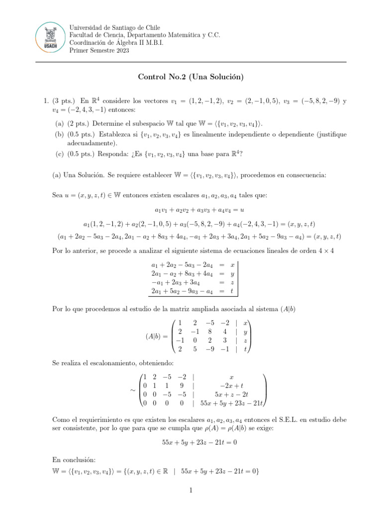 Control2 2023-1-10143 A1 Una Solucion | PDF | Álgebra abstracta | Matemáticas Aplicadas
