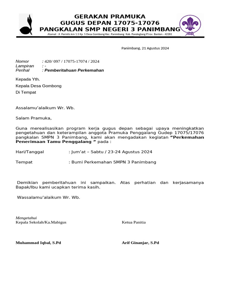 Surat pemberitahuan kemah | PDF