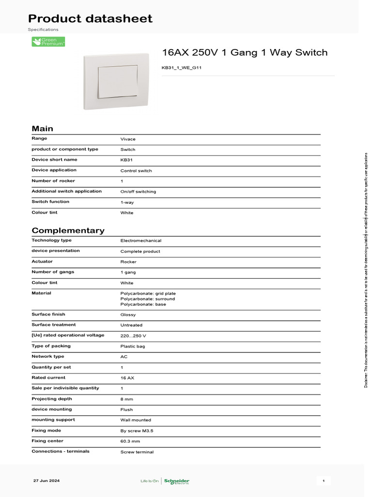 06 RoHS 15A 250V One Way One Gang Switch | PDF | Switch | Electrical ...