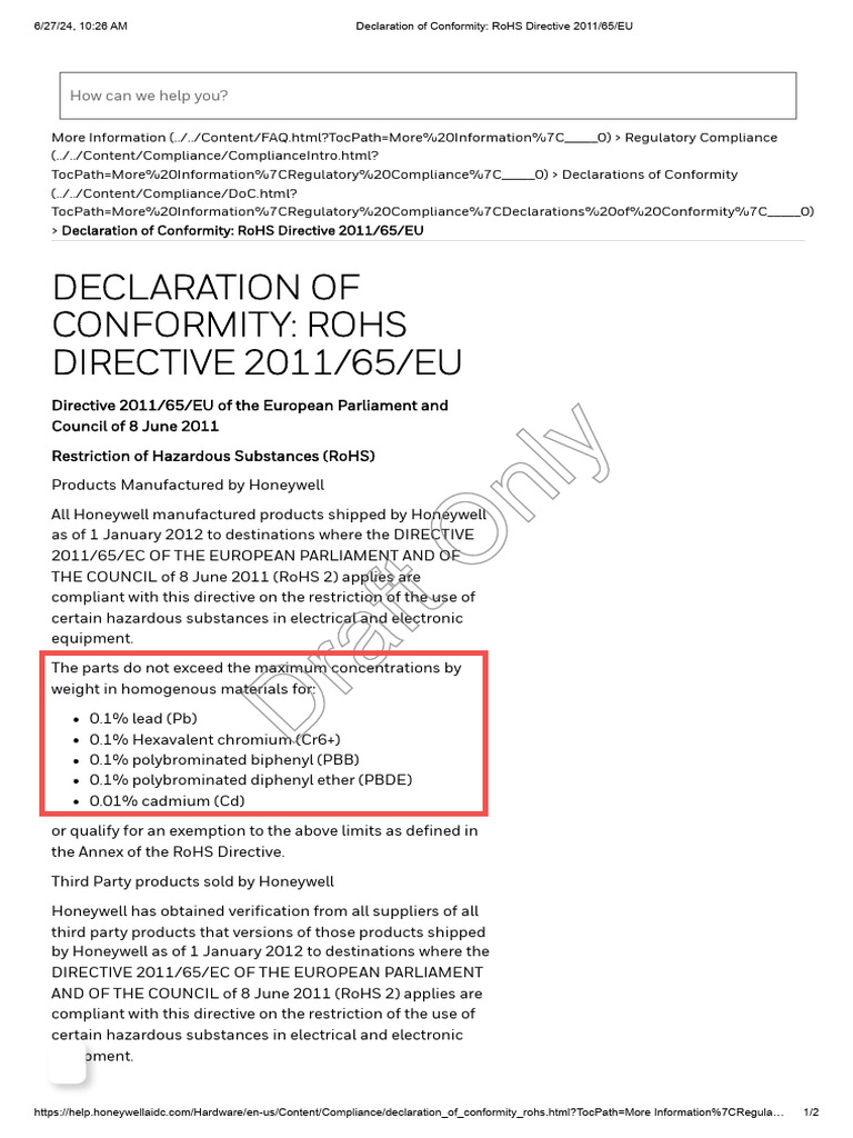 03 - RoHS - Declaration of Conformity - Horn & Light | PDF | Electrical Components | Electronics