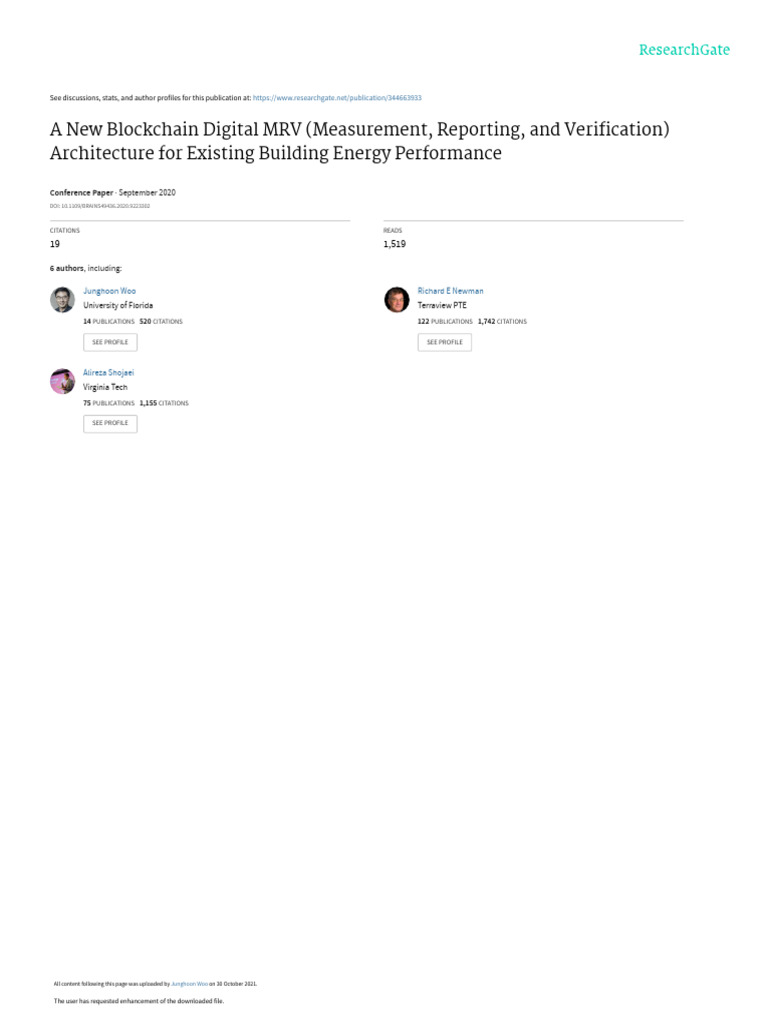 A New Blockchain Digital MRV Measurement Reporting and Verification Architecture for Existing ...