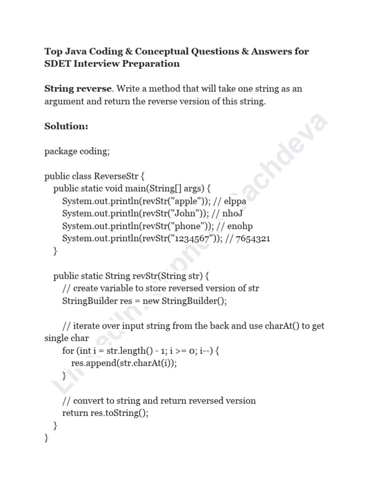 Java Coding and Conceptual Q&A For SDET Interview Prep | PDF | String (Computer Science ...