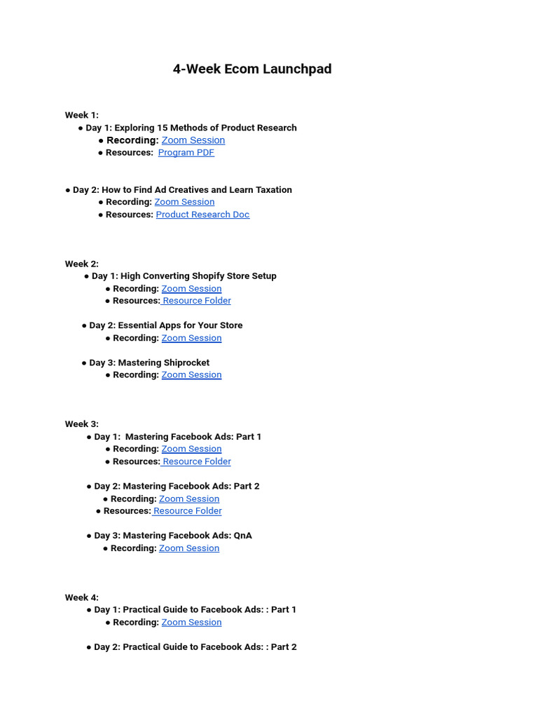 4 Week Ecom Launchpad | PDF