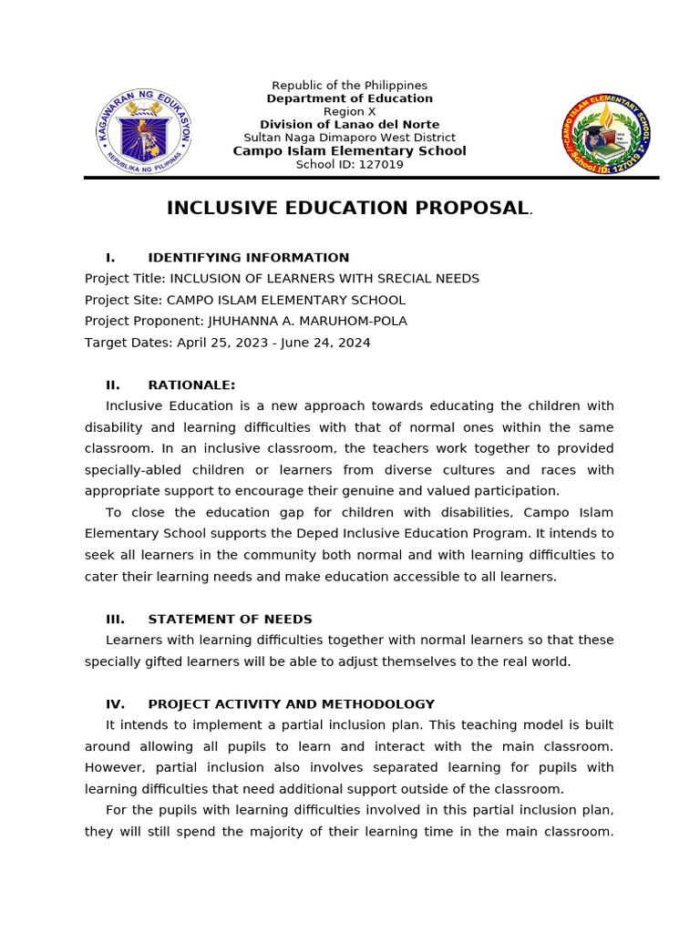 Inclusive Education Proposal for Campo Islam | PDF