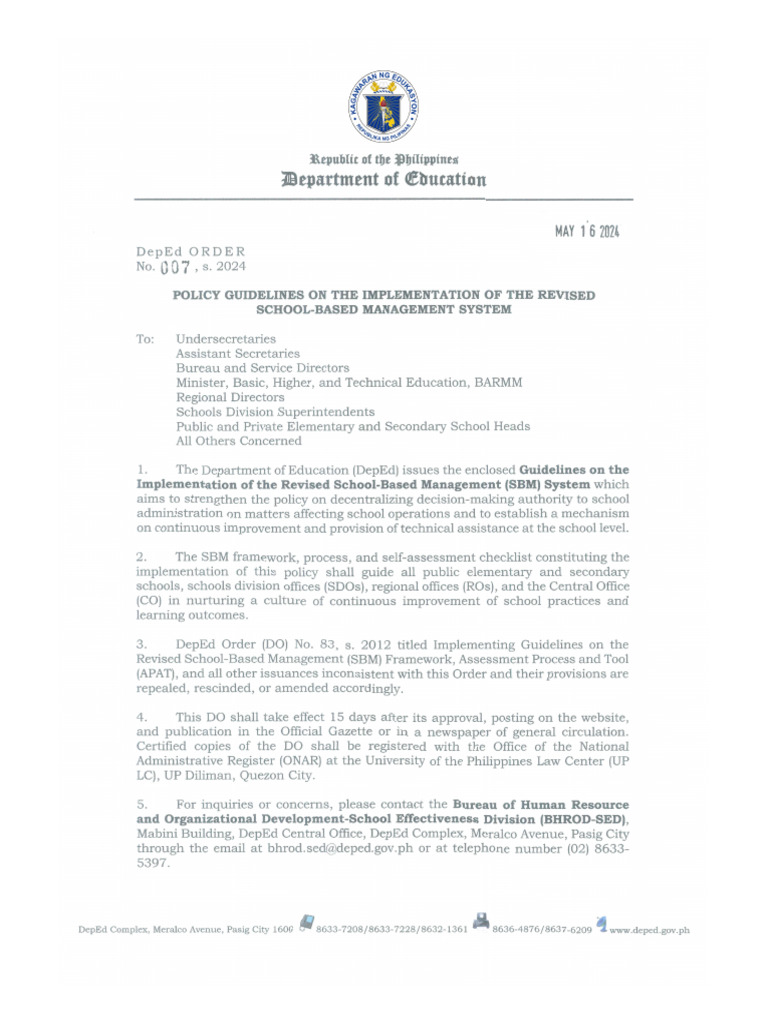 DO 7, S. 2024 REVISED SBM | PDF