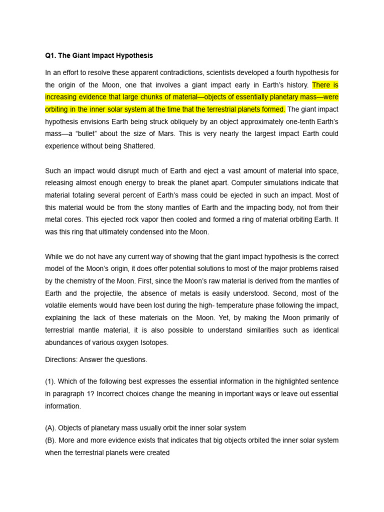 Sentence Simplification Questions (Extra) | PDF | Giant Impact ...