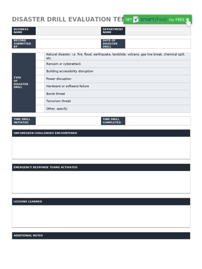 Disaster Drill Evaluation Template | PDF