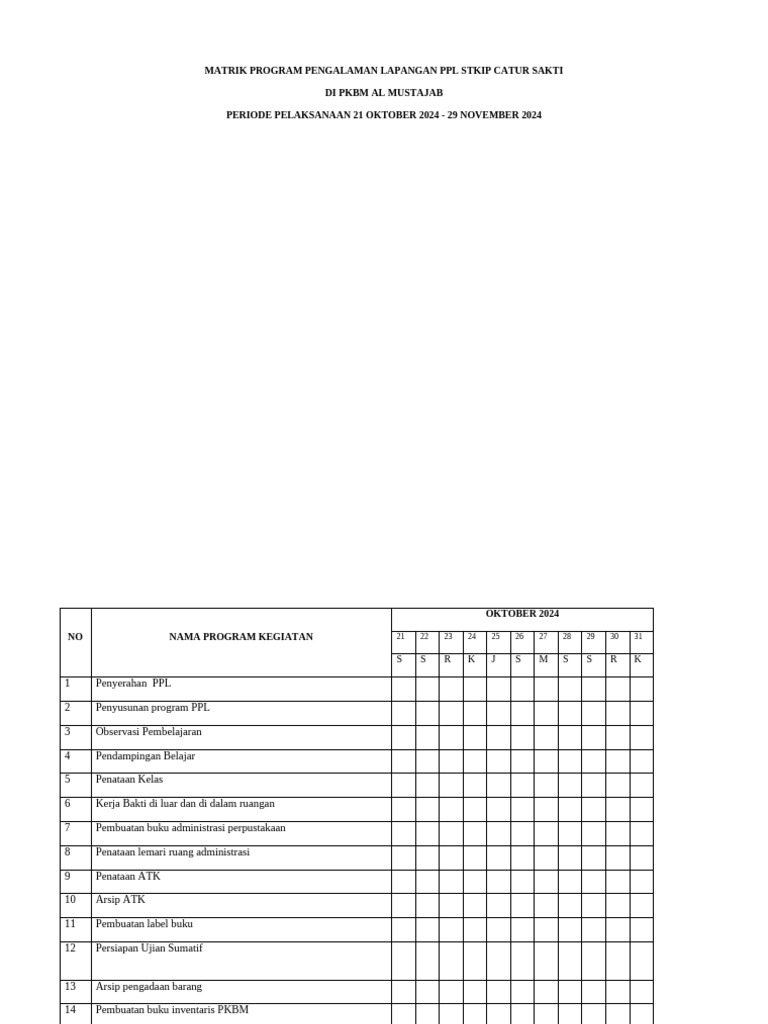 Matrik Rencana Program PPL PKBM Al Mustajab | PDF