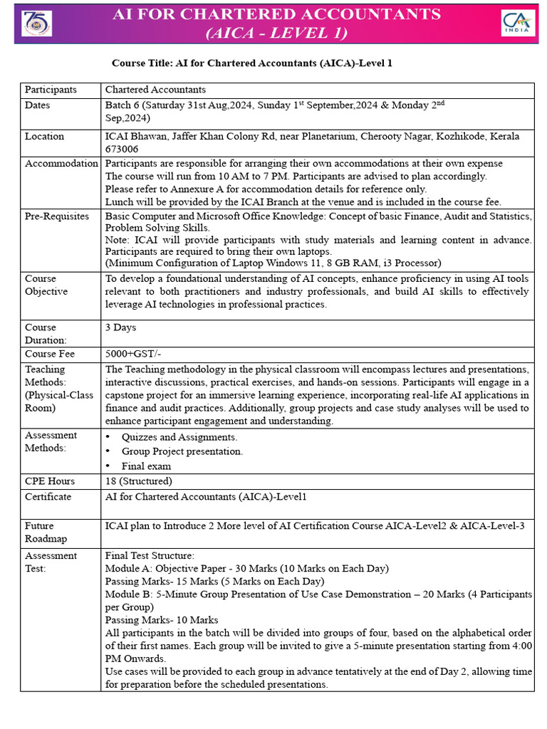 AICA-Level1-Course - Module - and - Structure V1.0 - Batch6 - Kozhikode ...