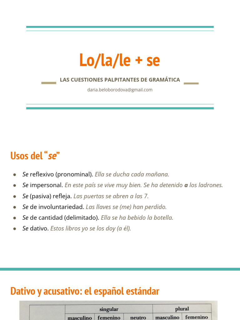 Lo - La - Le - Se | PDF | Relaciones sintácticas | Mecánica del lenguaje
