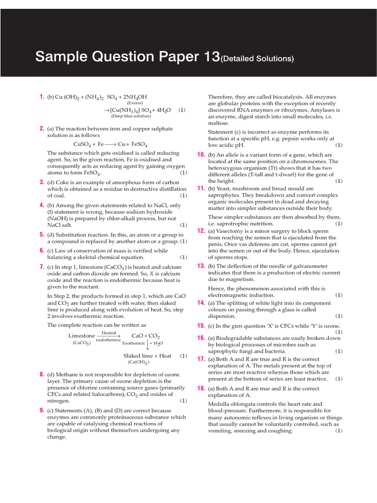 CBSE Sample Paper 13 Science Class 10th | PDF | Enzyme | Sodium Bicarbonate