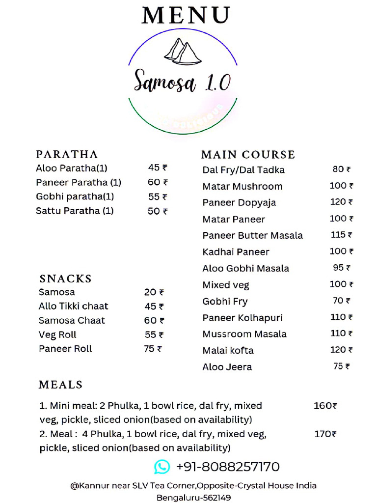 Samosa 1.0 - Menu | PDF