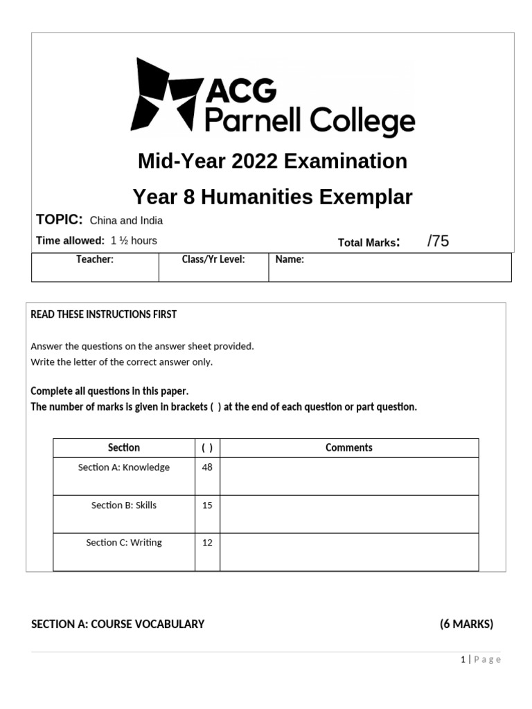 Mid Year Examination EXEMPLAR 2023 | PDF | Deng Xiaoping | Mao Zedong